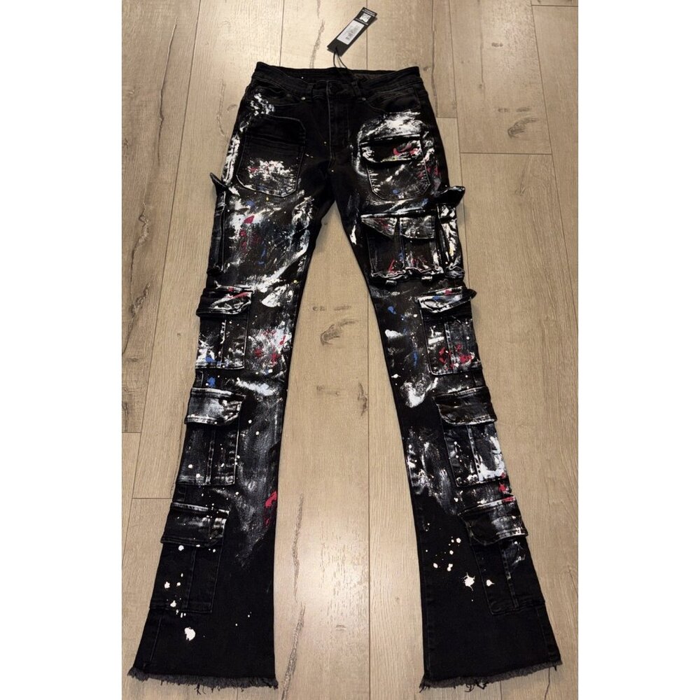 Rockstar Original Mens Black Paint Splatter Flare Car… - Gem